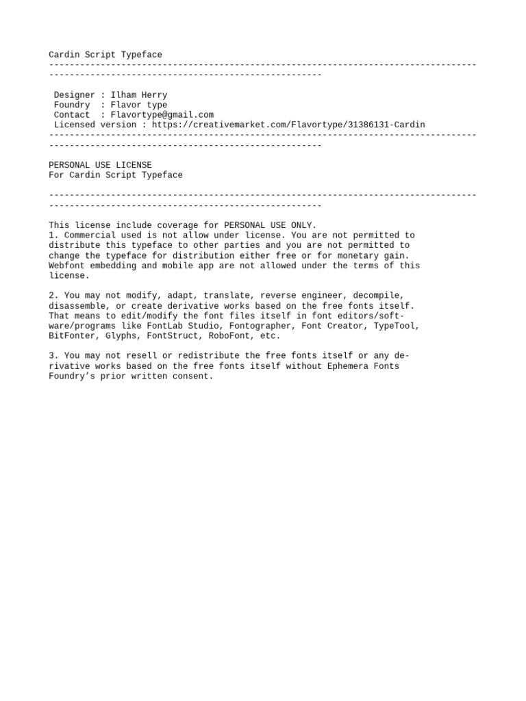 (License) Cardin Typeface Personal Use | PDF