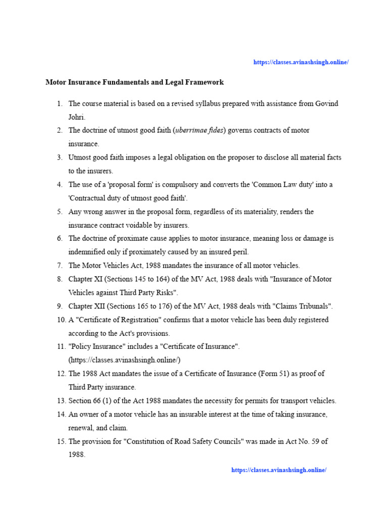 Motor Insurance: Legal Framework & Policies | PDF | Insurance ...