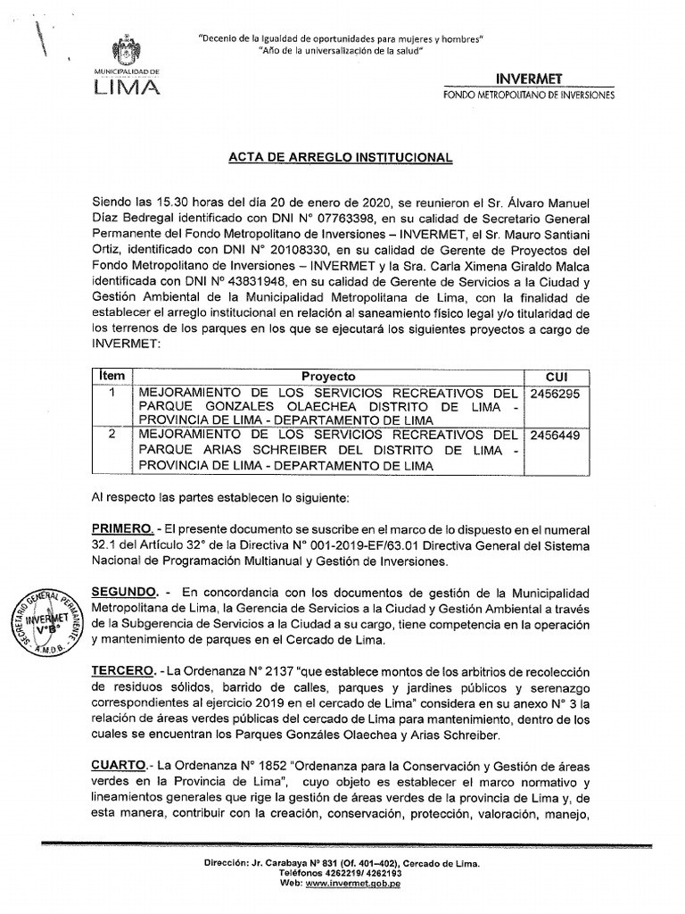 Acta de Arreglo Institucional | PDF
