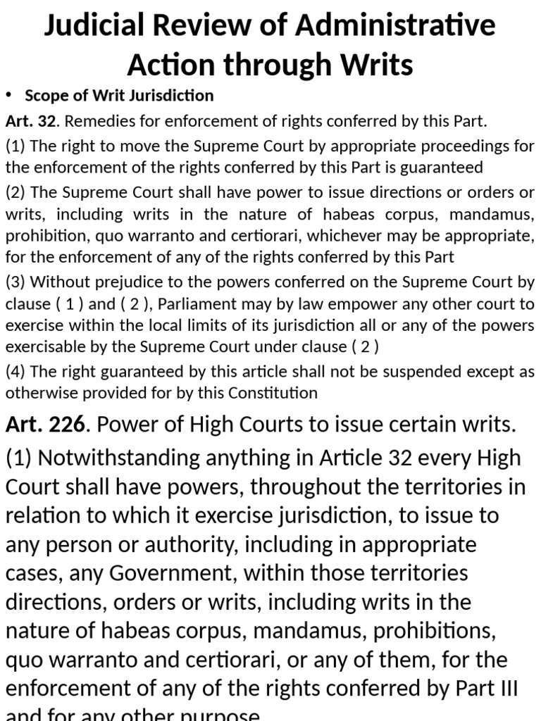 Judicial Review of Administrative Action Through Writs | PDF | Writ ...