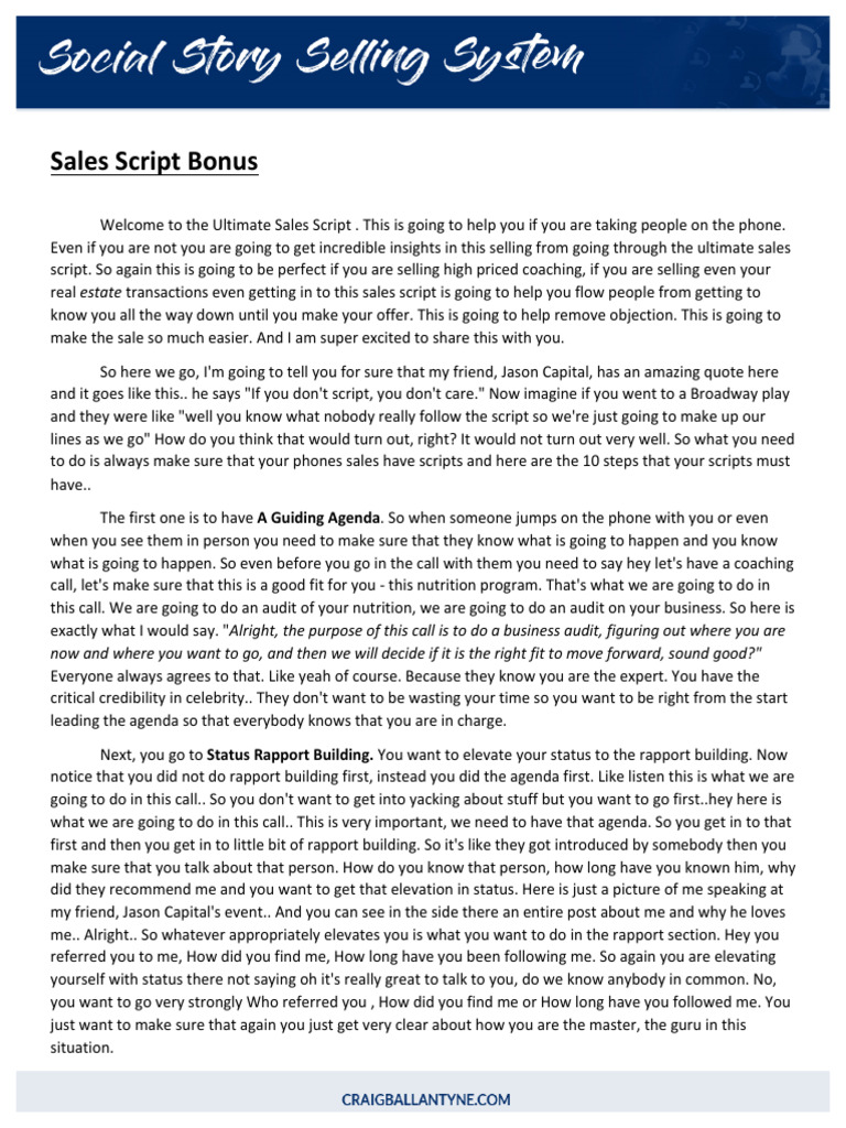 IG Course - Advanced Sales Scripts | PDF