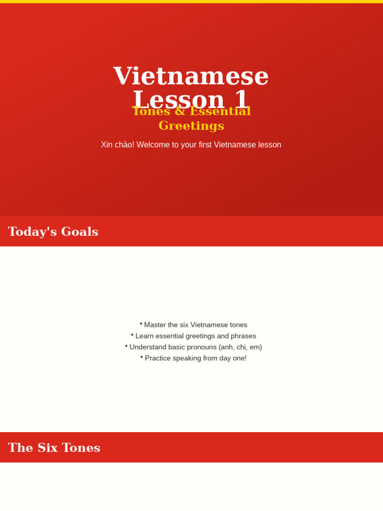 Vietnamese Lesson 1: Tones & Greetings | PDF