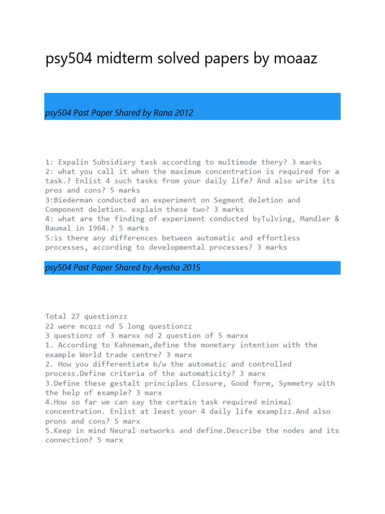 Psy504 Midterm Exam Solutions and Insights | PDF