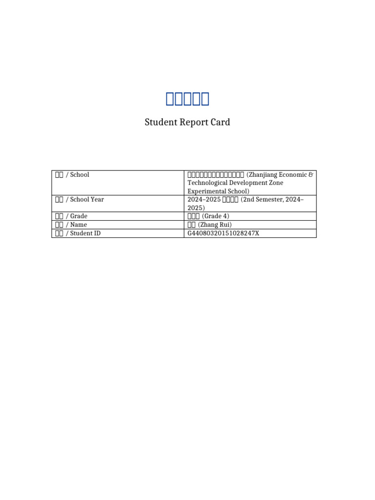 Student Report Card 2024 2025 | PDF