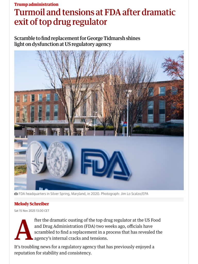 Turmoil and Tensions at FDA After Dramatic Exit of Top Drug Regulator ...