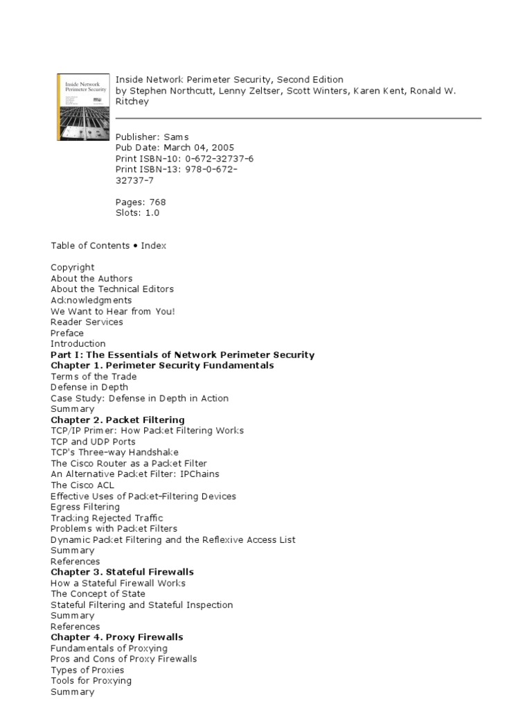 Part I: The Essentials of Network Perimeter Security Chapter 1 ...
