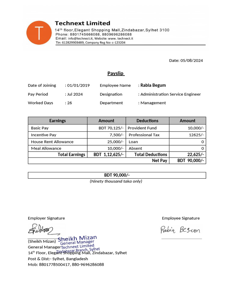 July 2024 Payslip for Rabia Begum | PDF