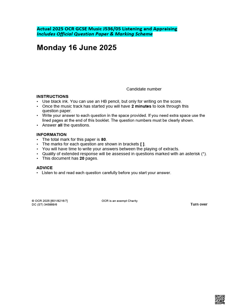 Music GCSE Listening and Appraising 2025 OCR | PDF | Pitch (Music) | Rhythm