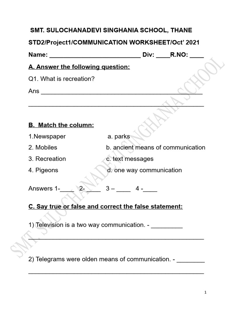 Communication Worksheet | PDF