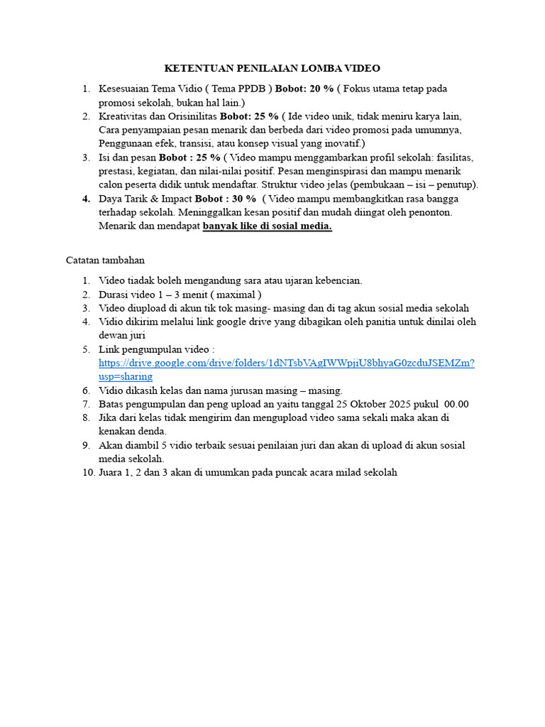 Ketentuan Penilaian Lomba Video PPDB | PDF