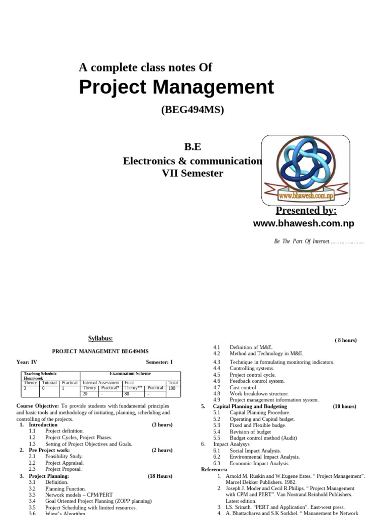 Project Management Class Notes for BE VII | PDF | Cost–Benefit Analysis ...