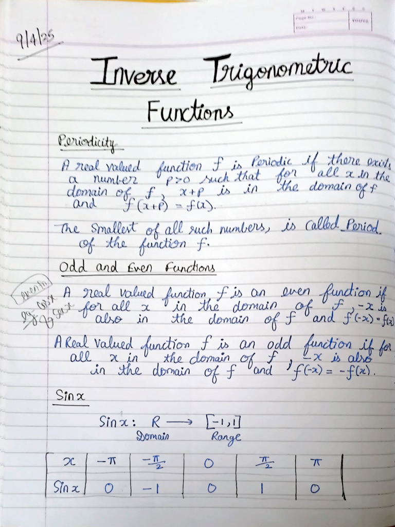 Class 12 Maths Inverse Trigonometric Functions Notes | PDF