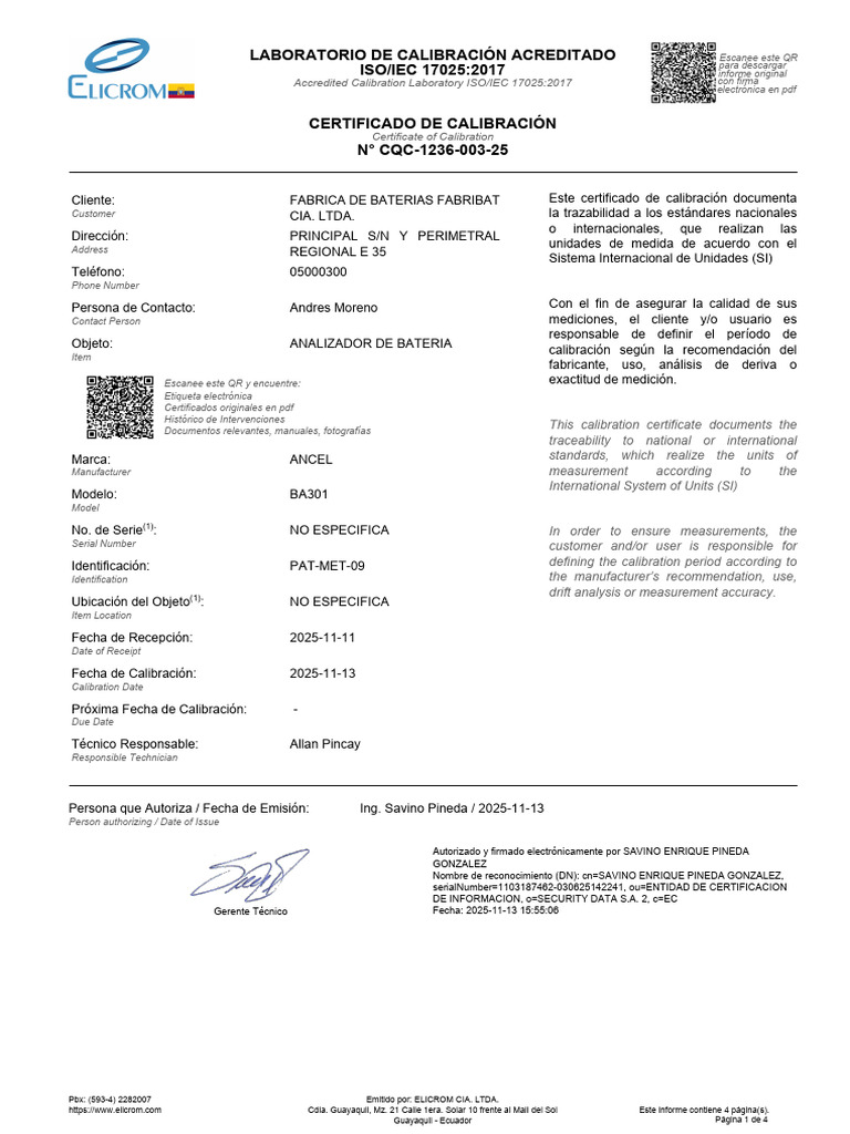 Certificado de Calibración ISO/IEC 17025 | PDF | Cantidad | Metrología