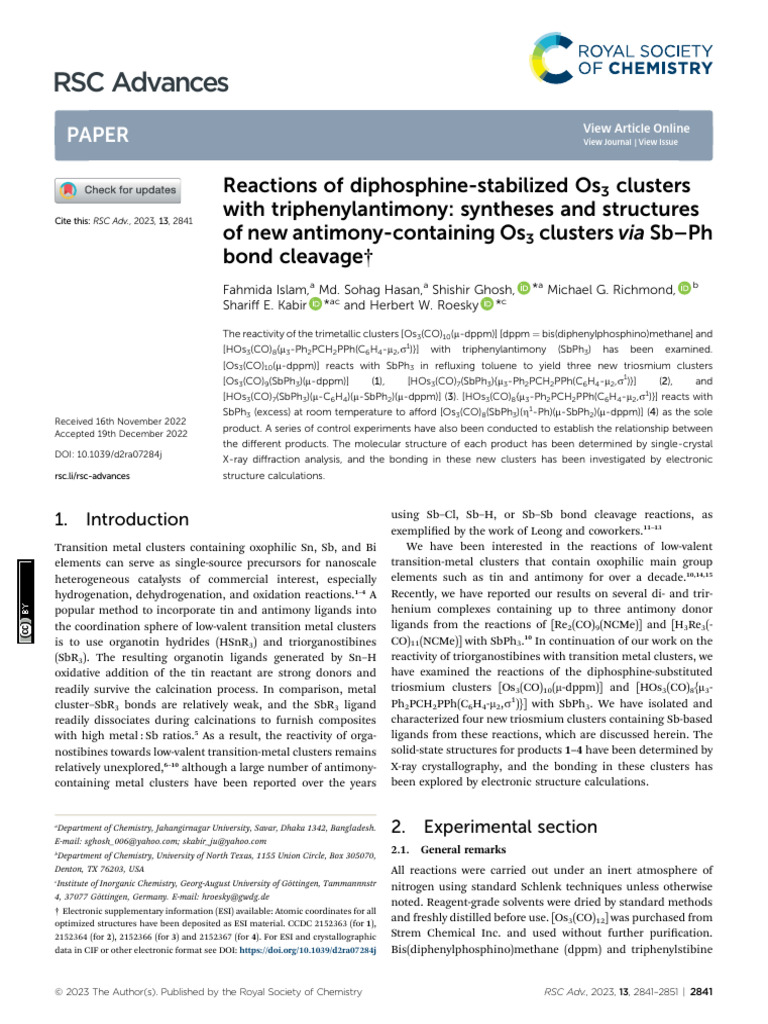 New Os3 Clusters from SbPh3 Reactions | PDF | Thin Layer Chromatography ...