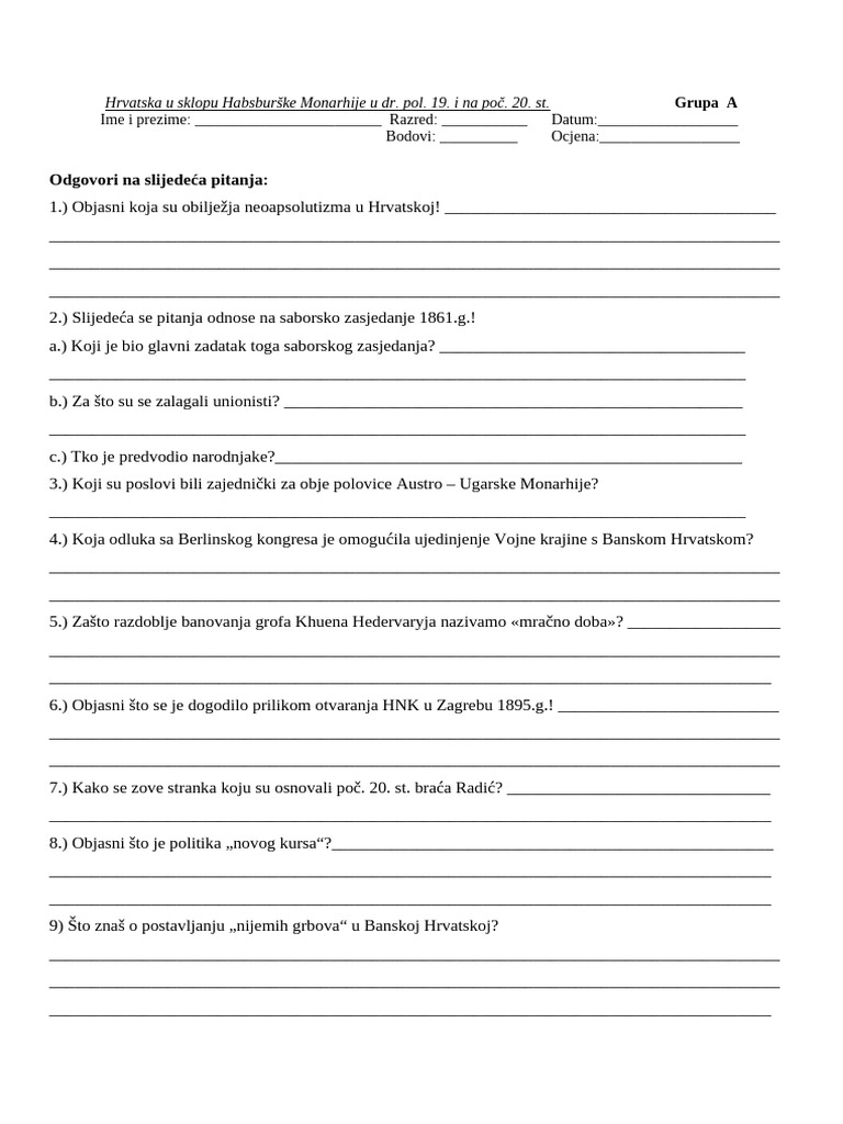 ISPIT ZNANJA 7 Banska HRV 19 ST | PDF