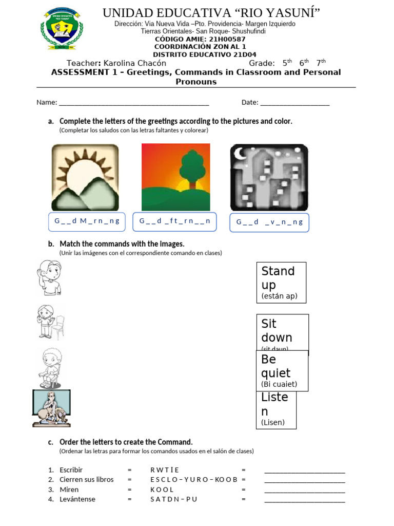 ASSESSMENT 1 Greetings and Commands | PDF