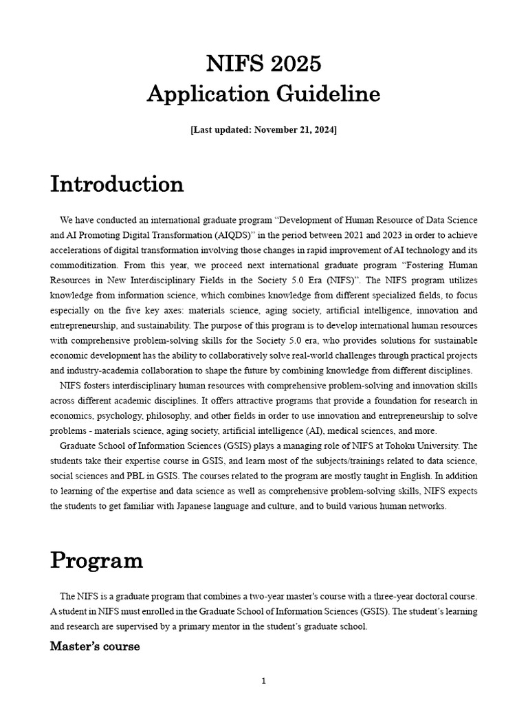 NIFS 2025 Graduate Program Guide | PDF | Postgraduate Education | Science