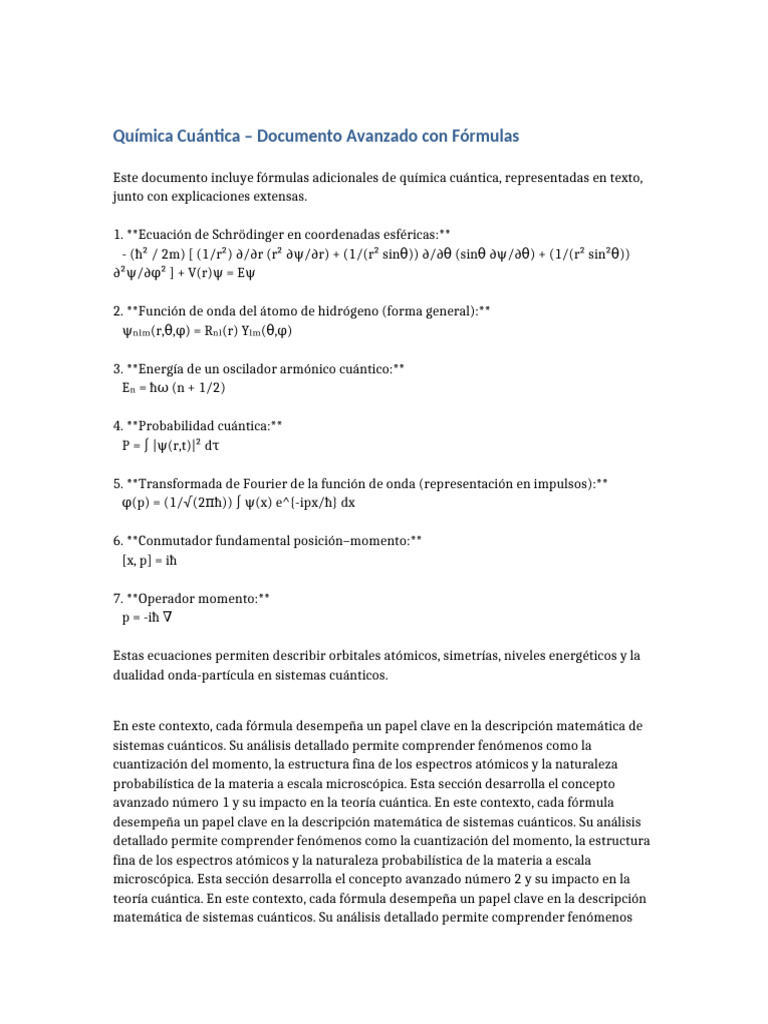 Quimica Cuantica Formulas 2 | PDF | Mecánica cuántica | Importar