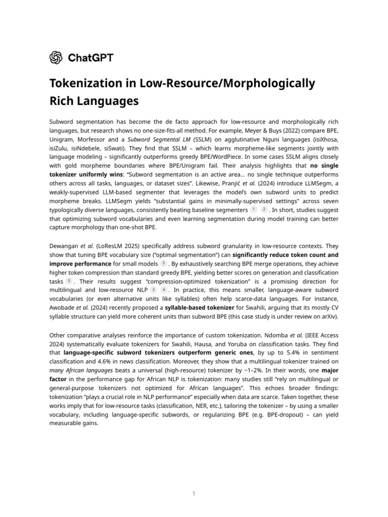 Tokenization Strategies for Low-Resource Languages | PDF | Morphology ...