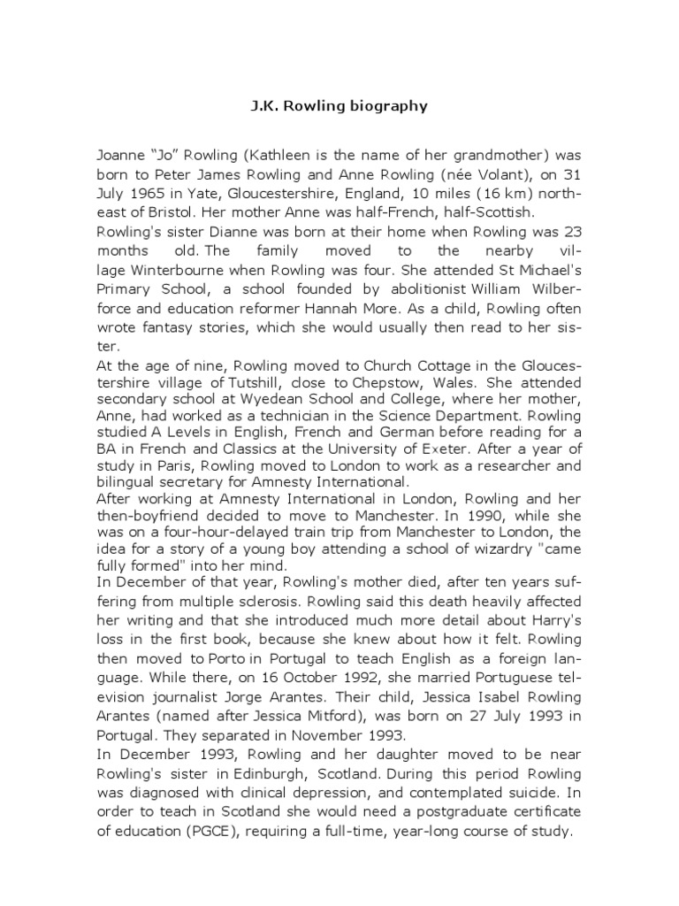 J.K.rowling's Biography | PDF | J. K. Rowling | Harry Potter