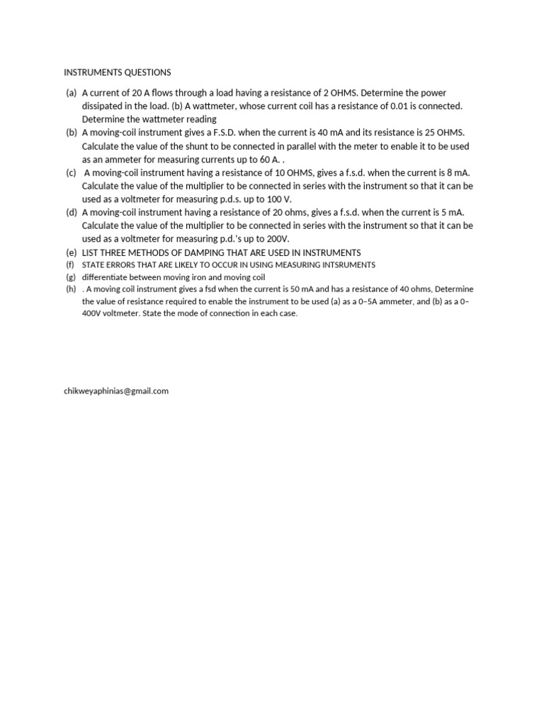 Electrical Instrumentation Problems and Solutions | PDF
