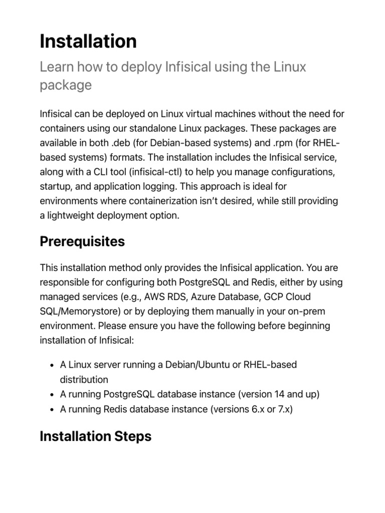 Infisical Linux Installation Guide | PDF | Linux | Linux Distribution
