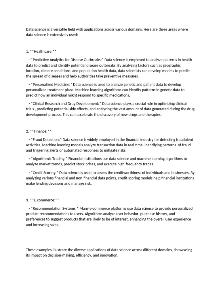 Data Science Is A Versatile Field With Applications Across Various ...