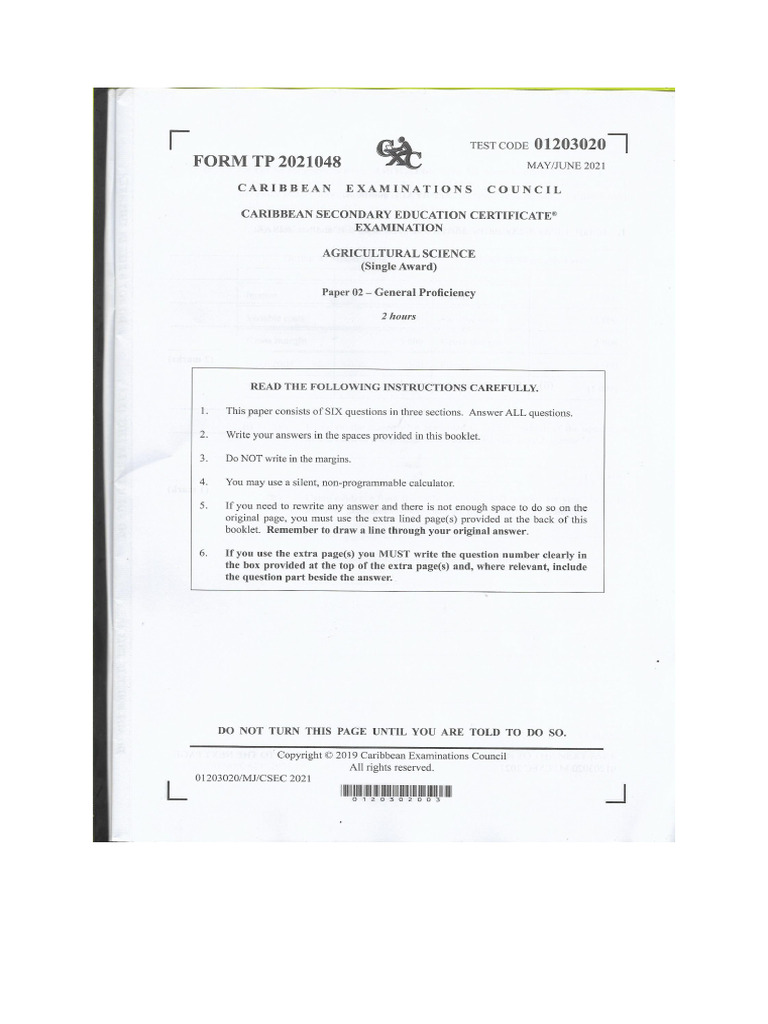 CXC Past Paper 2021 Paper 2 | PDF