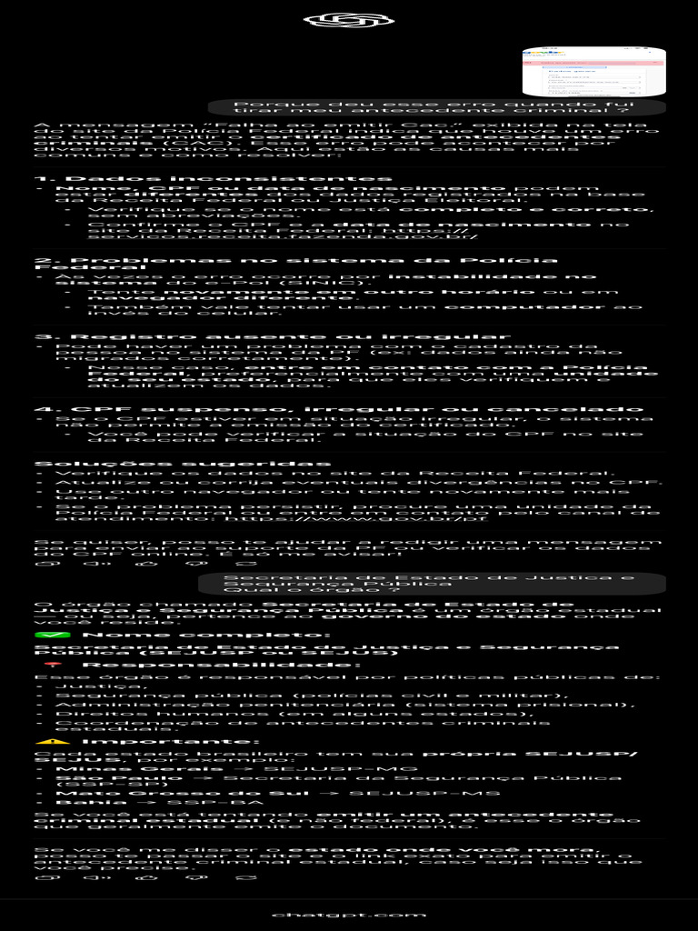 Erro Ao Emitir CAC | PDF