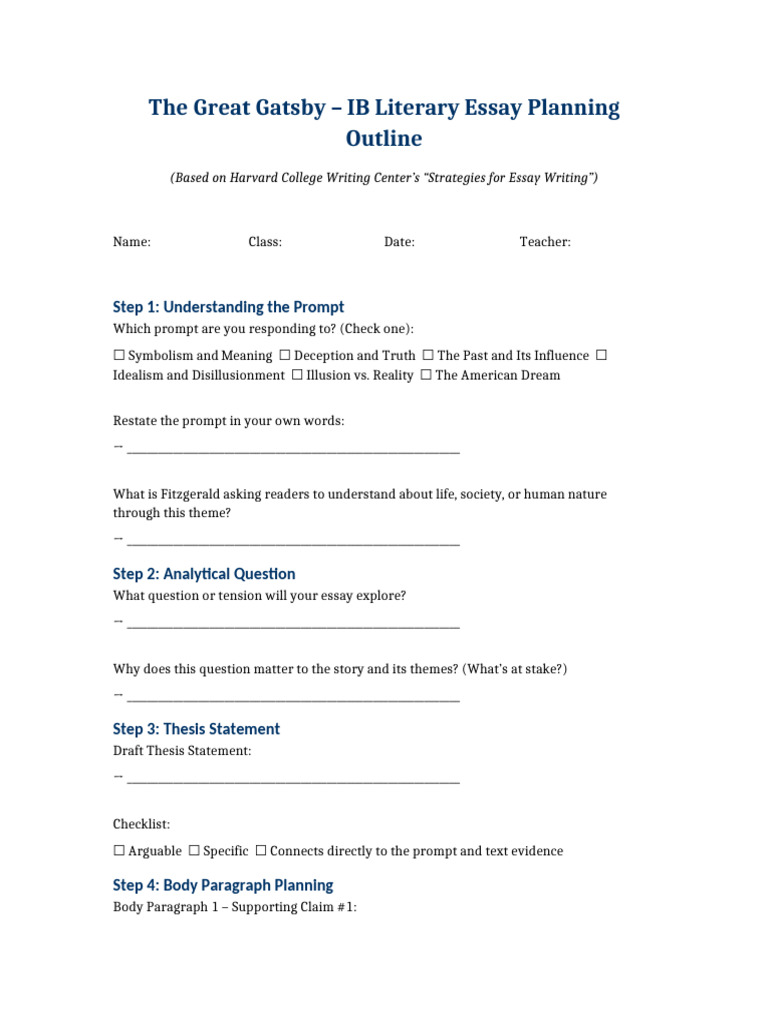 The Great Gatsby IB Essay Outline | PDF | Essays | Evidence