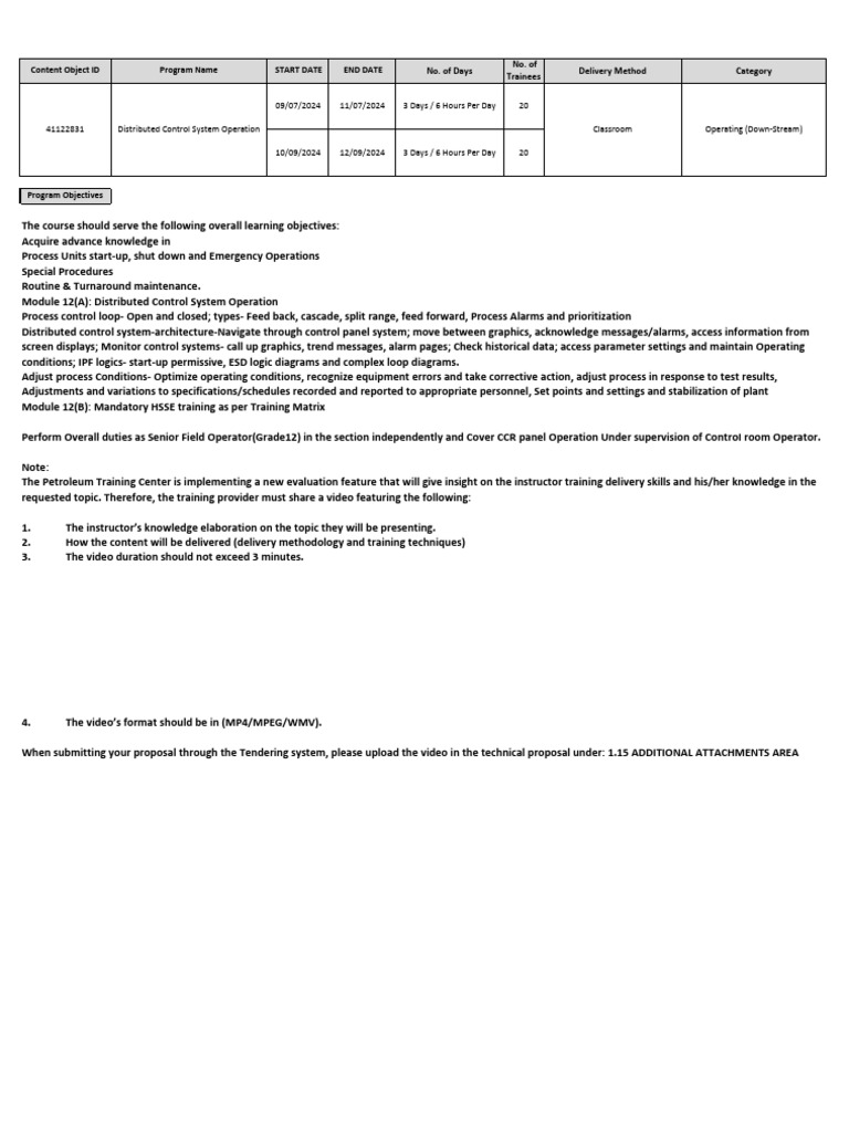 Schedule & Objectives - Distributed Control System Operation | PDF