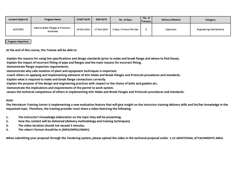 Schedule & Objectives - Make & Break Flanges & Protocols - Advanced | PDF