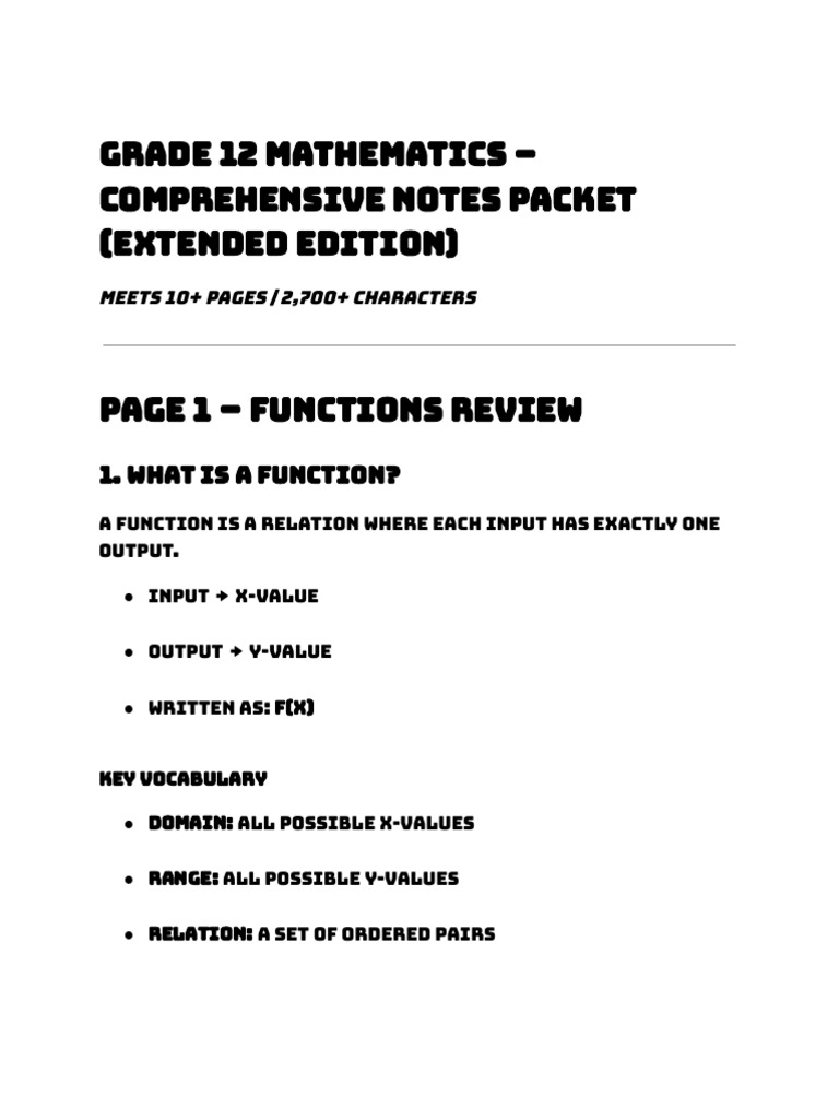 Grade 12 Math Notes: Functions & More | PDF | Logarithm | Asymptote