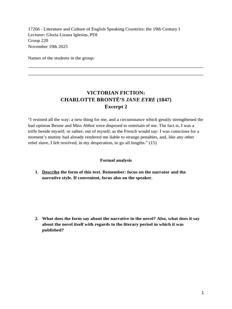 SHEET - Jane Eyre Excerpt 2 | PDF