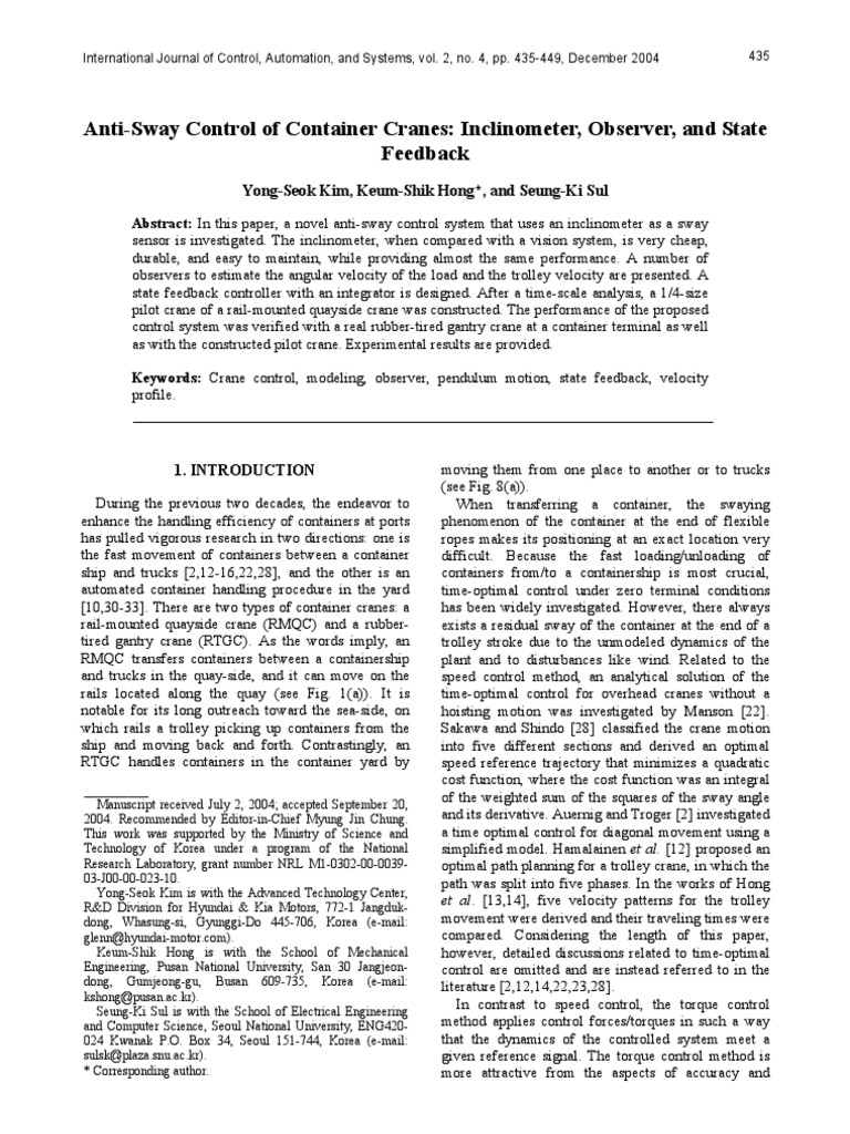 STS Container Cranes - Anti-Sway Control | PDF | Physics | Mechanics