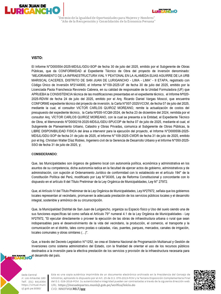 Mejora de Infraestructura Vial en San Juan | PDF | Gobierno local | Lima