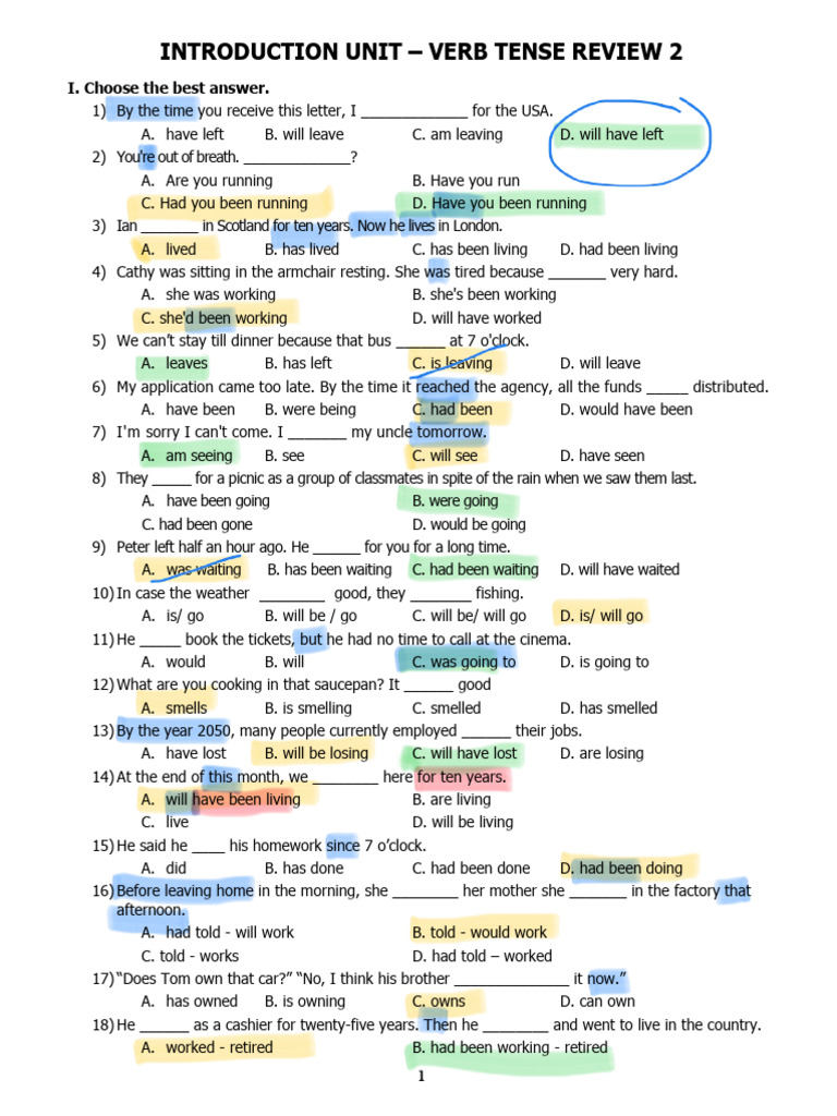 Verb Tense Review Exercises | PDF