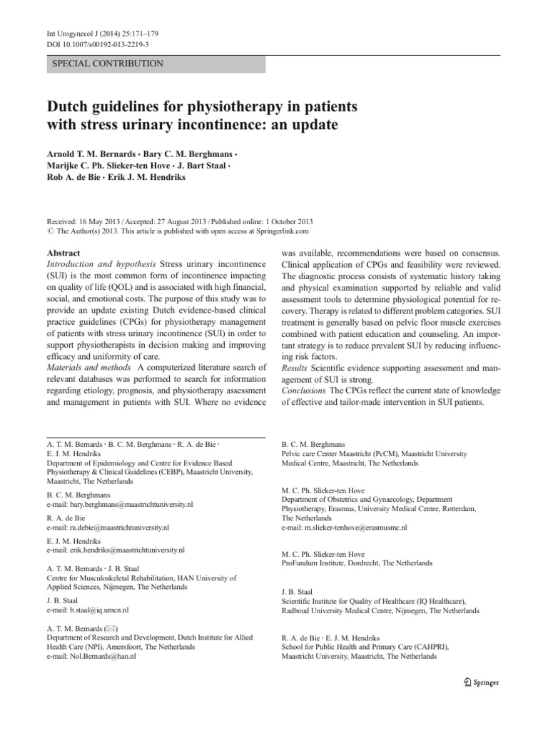 Updated Dutch Guidelines for SUI Physiotherapy | PDF | Urinary ...