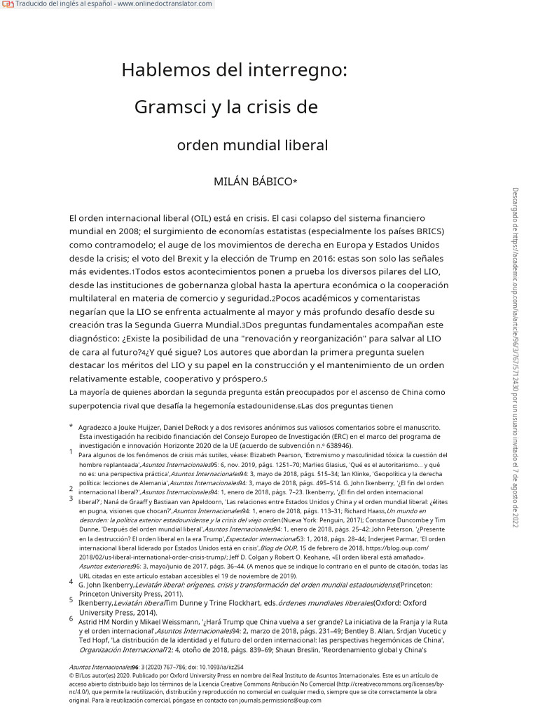 Hablemos Del Interregno: Gramsci y La Crisis De: Orden Mundial Liberal ...