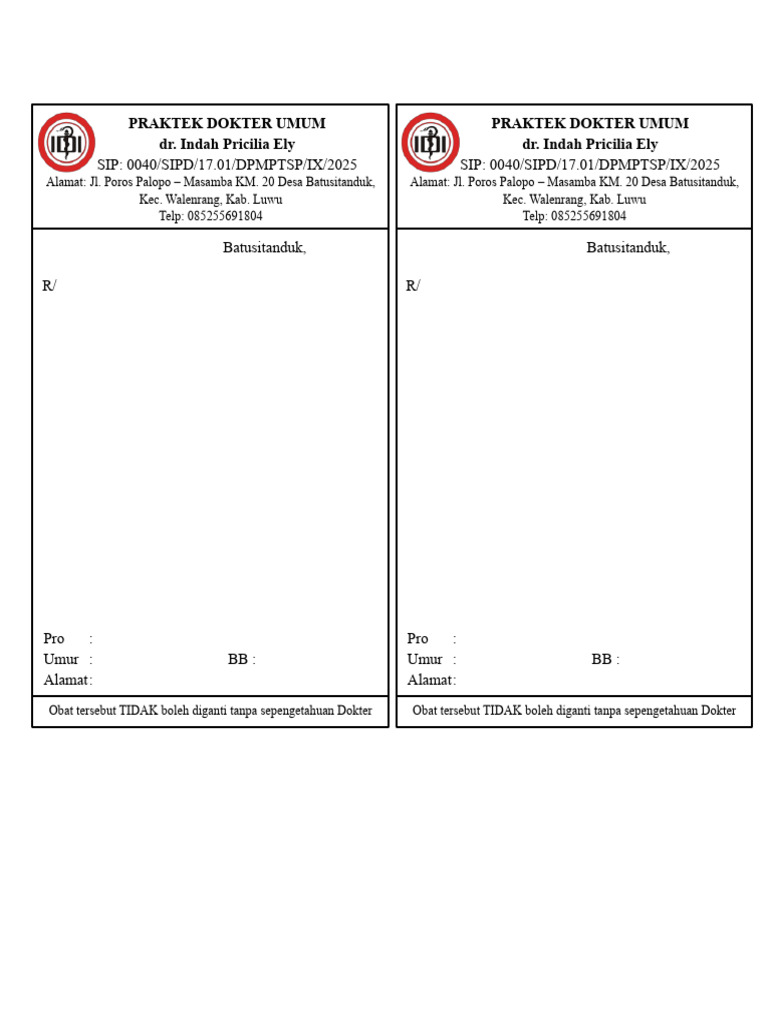 Blanko Resep Klinik 10 x 17 Cm | PDF