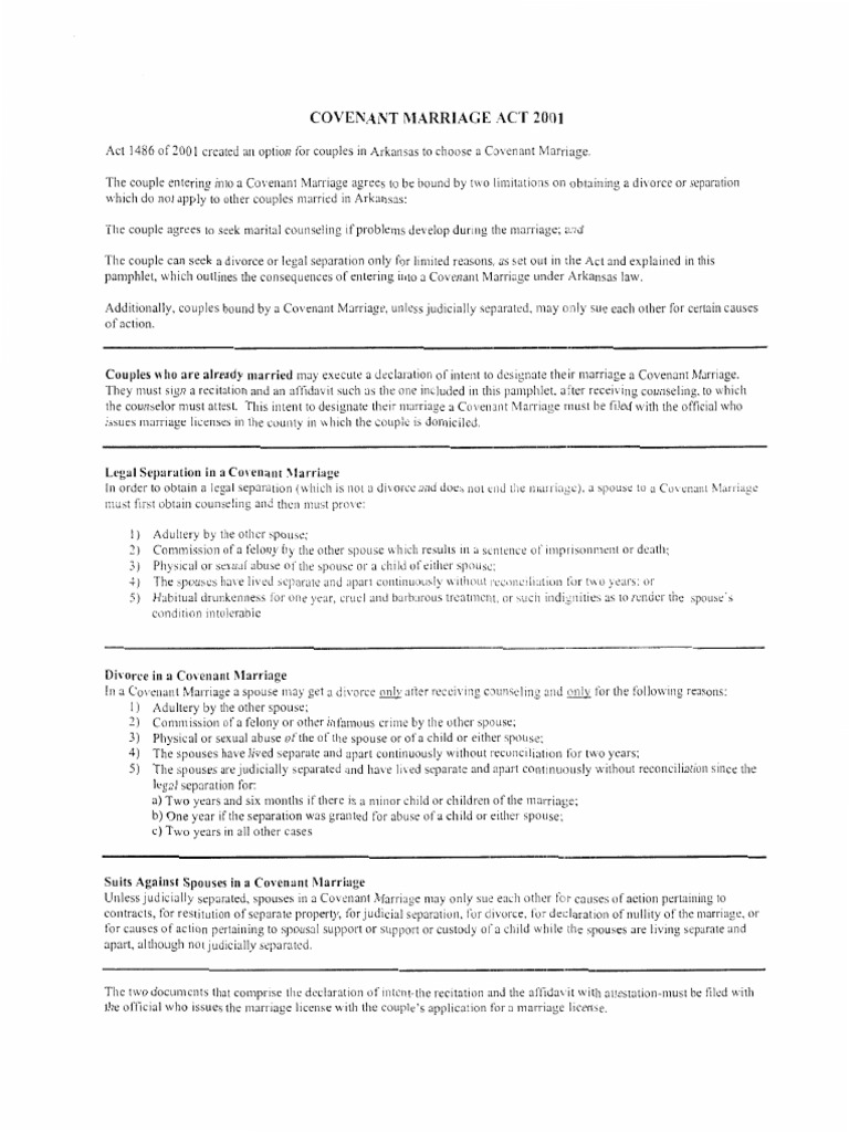 Covenant Marriage Declaration Form | PDF | Marriage | Interpersonal ...