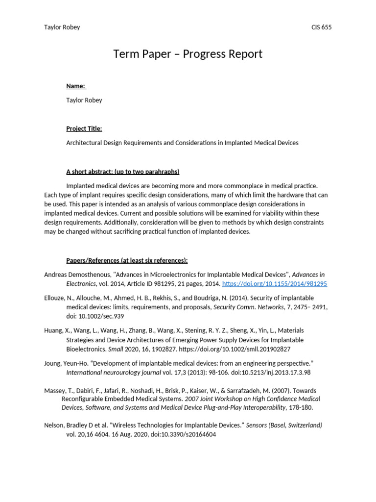 Term Paper Progress Report | PDF