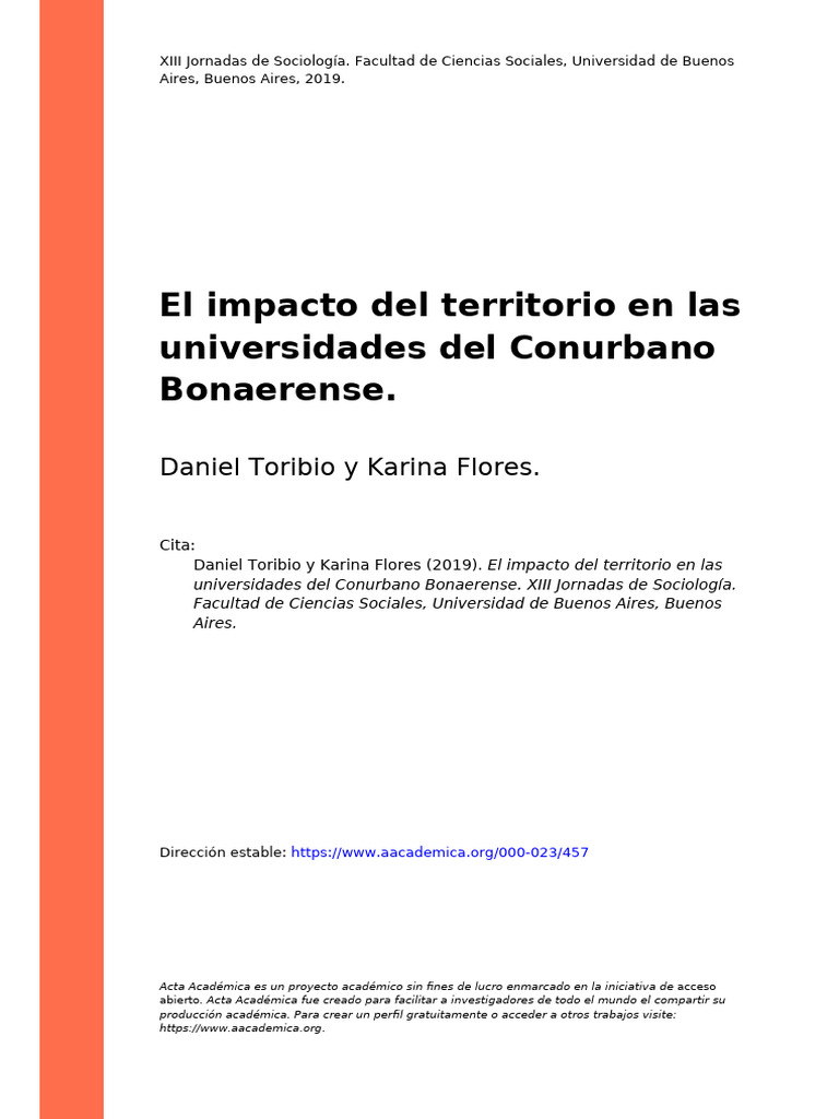 Daniel Toribio y Karina Flores (2019) - El Impacto Del Territorio en ...