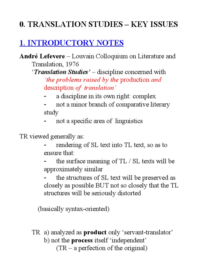 Key Issues in Translation Studies: A Summary of André Lefevere's ...