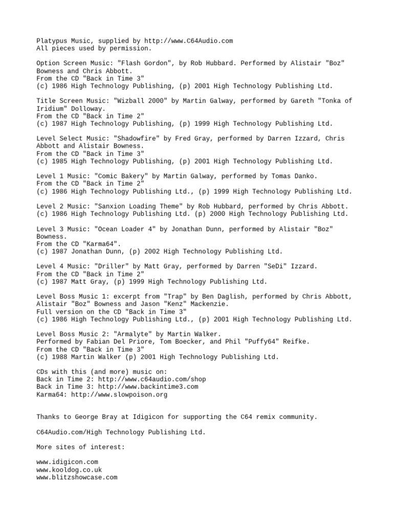 C64 Music Tracks from Back in Time CDs | PDF