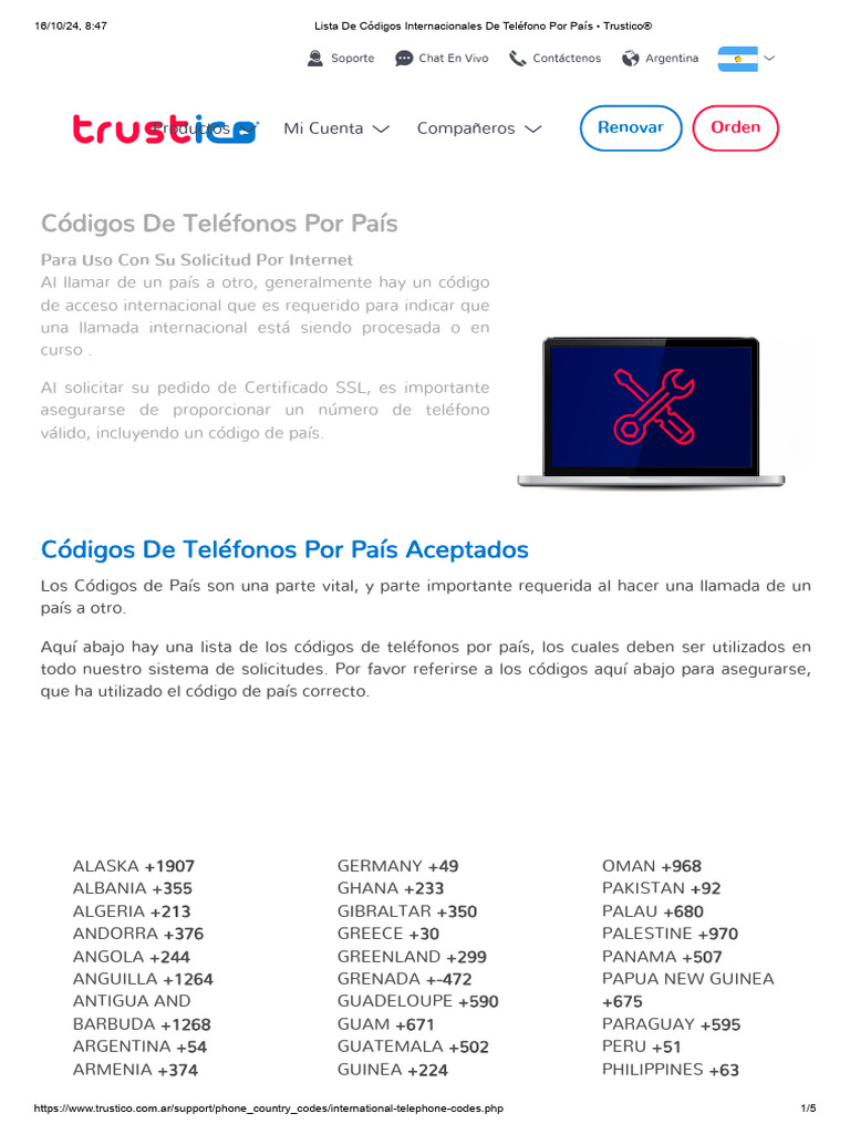Códigos Internacionales de Teléfono | PDF