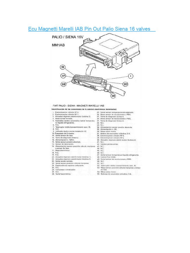 Ecu Magnetti Marelli IAB Pin Out Palio Siena 16 Valves | PDF | Car Body ...