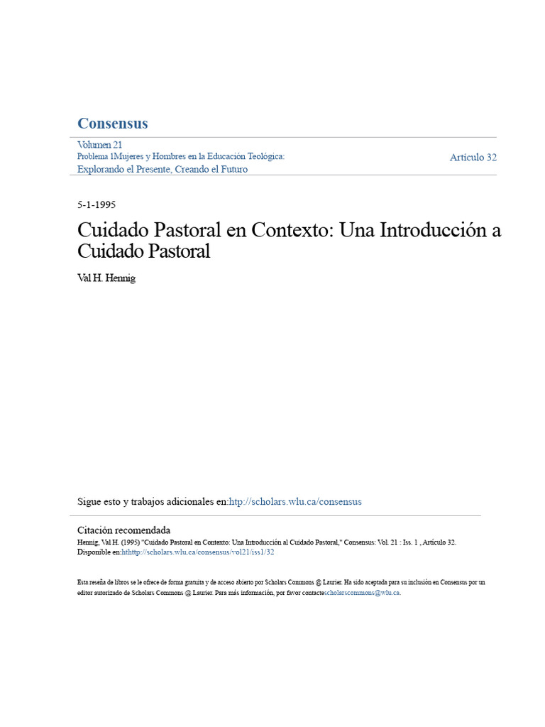 Cuidado Pastoral en Contexto | PDF