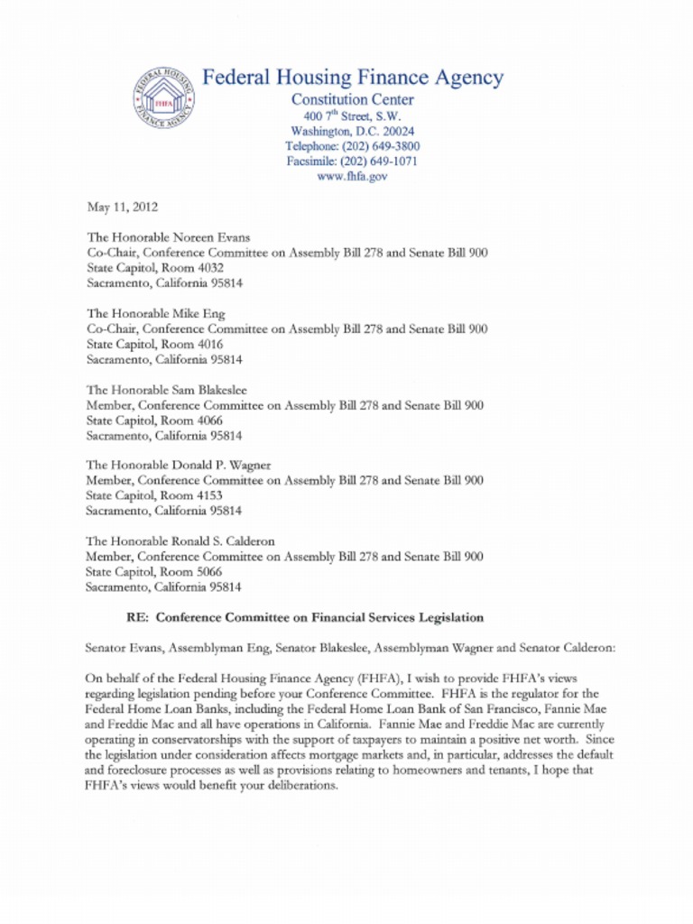 Fhfa Letter Img-511162030-0001 | PDF | Foreclosure | Freddie Mac