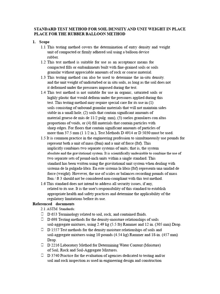 ASTM D 2167 94 Standard Test Method For Density and Unit Weight of Soil ...